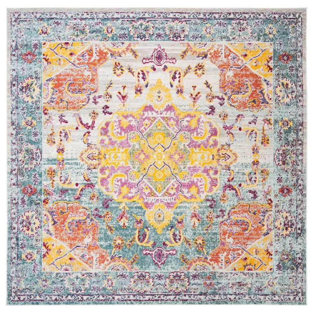 SAFAVIEH Crystal 7 ft. x 7 ft. Turquoise/Rust Oriental Border Square ...