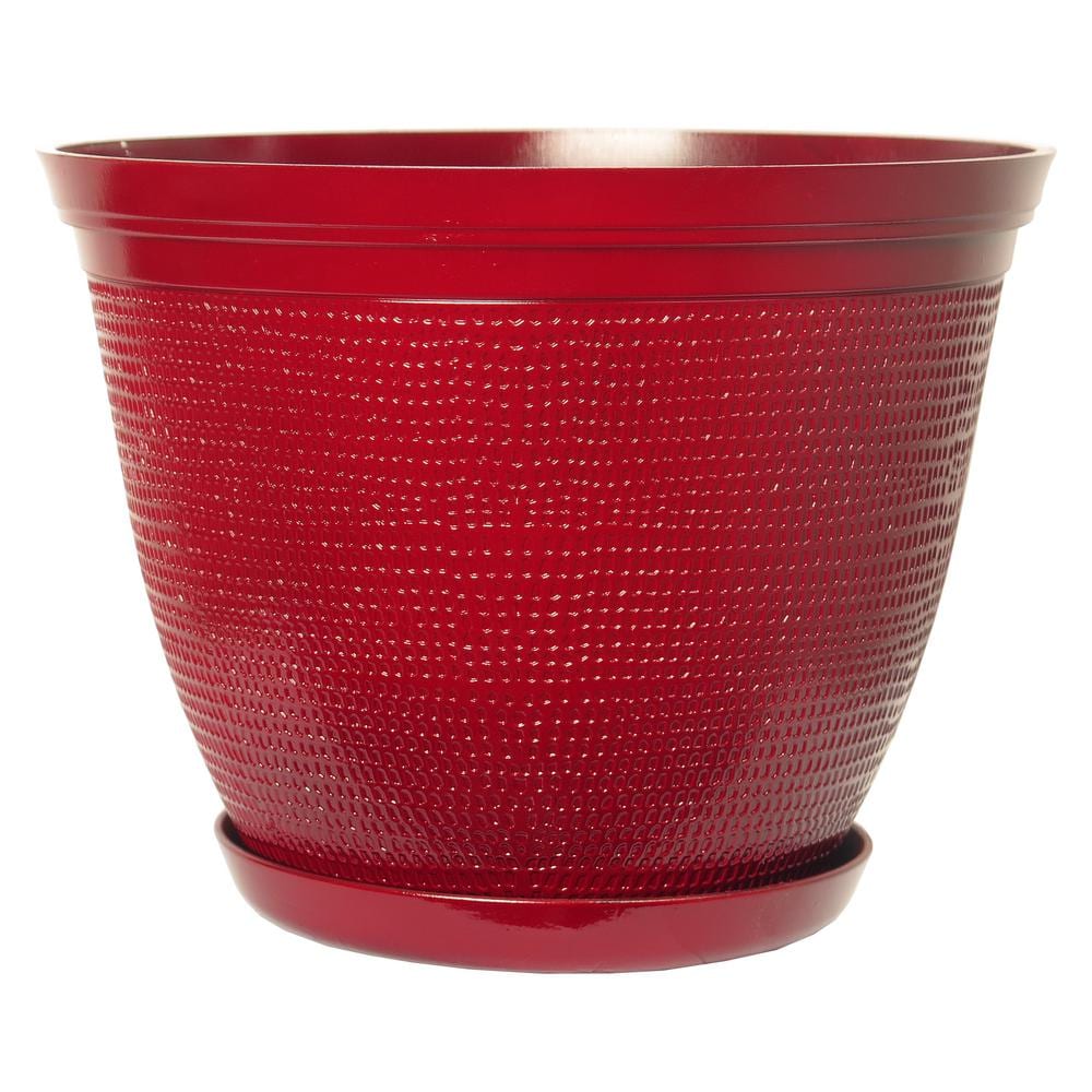 Alta 8 in. Glossy Ruby Plastic Planter with Saucer DP1410P/DPS1410 ...