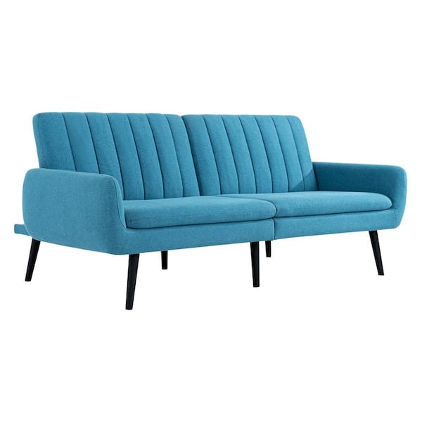 HOMESTOCK Convertible Sofa Futon Split Back Linen Sleeper Couch for Living Room in Seafoam Blue 70087HD The Home Depot