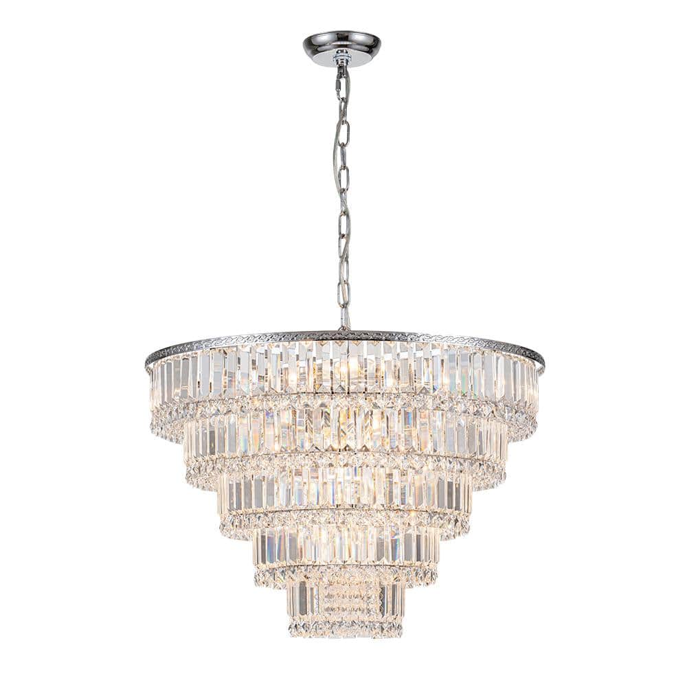 17-Lights Polished Chrome Modern Luxury Tiered Chandelier for Dining ...