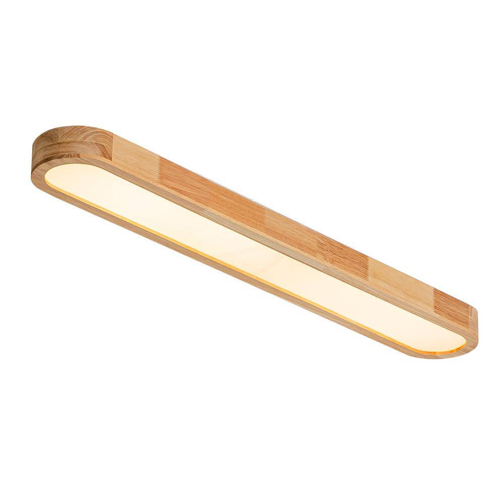 HUOKU Lumin 37.4 in. x 5.5 in. Long Linear Wood Integrated LED Flush ...