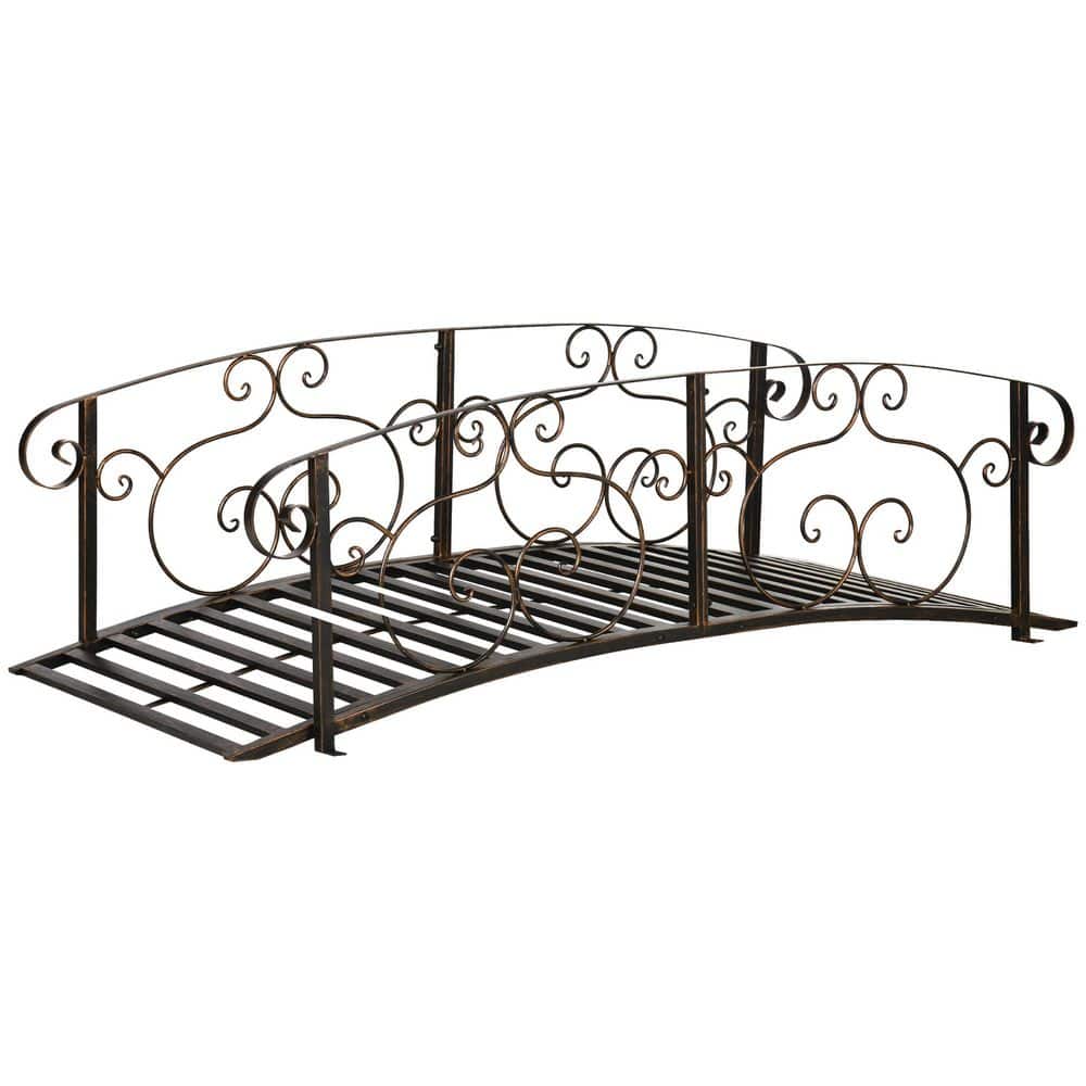 6 ft. Metal Arch Backyard Garden Bridge, Safety Siderails, Arc ...