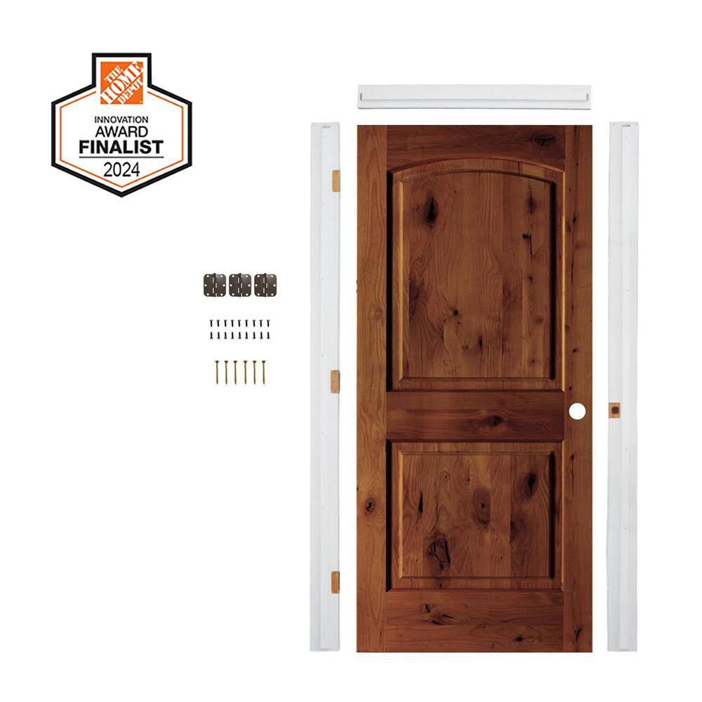 Krosswood Doors DIY 24 in. x 80 in. Alder 2-Panel Left-Hand Arch Red ...