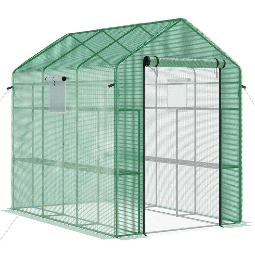 ToolCat 84.25 in. W x 56.25 in. D Outdoor Walk-in Greenhouse with Mesh ...