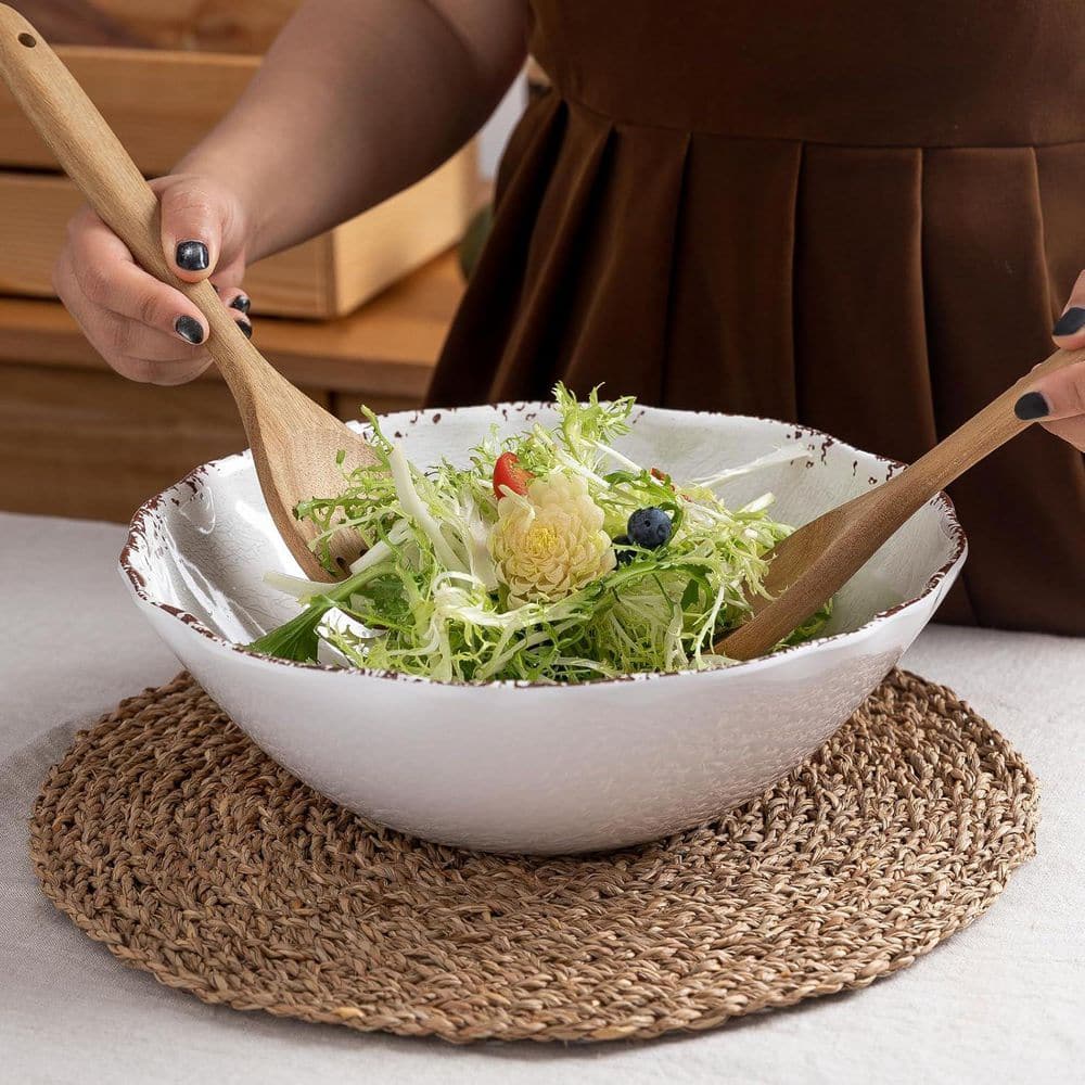 Anqtovp 12 in. 130 fl. oz. White Neutral Melamine Large Serving Bowl ...