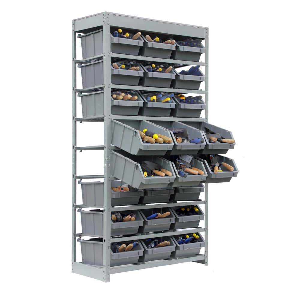 KING'S RACK Gray 8-Tier Botless Bin Storage System Garage Storage Rack ...