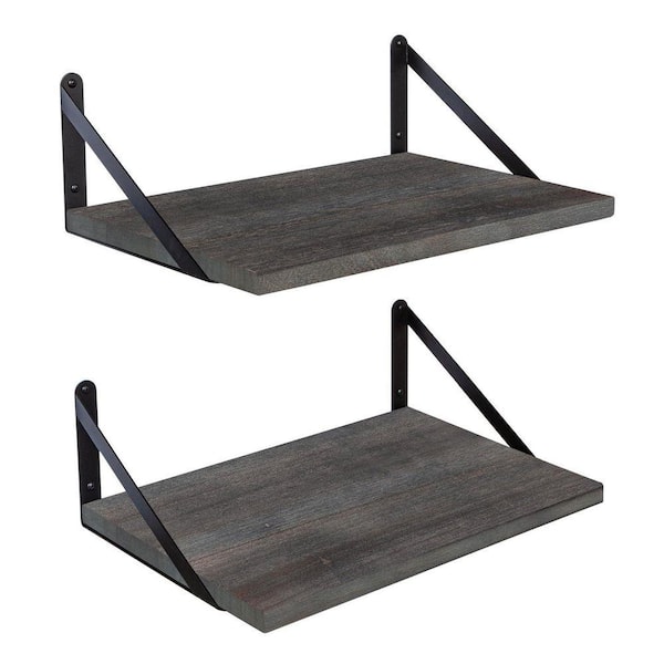 16 in. W x 12 in. D Rustic Gray Wood Floating Shelves, Wall Mounted ...