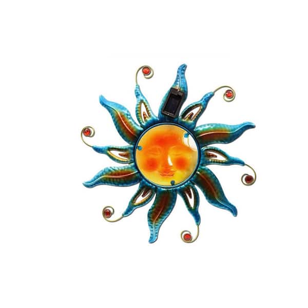 18 in. x 16 in. Multi-Colored Metal Outdoor Sun Moon Face 3D Wall ...