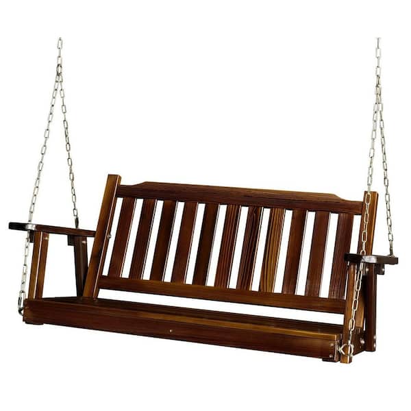 48 in. 2-Person Brown Wood Porch Swing L0BVM4M62K - The Home Depot