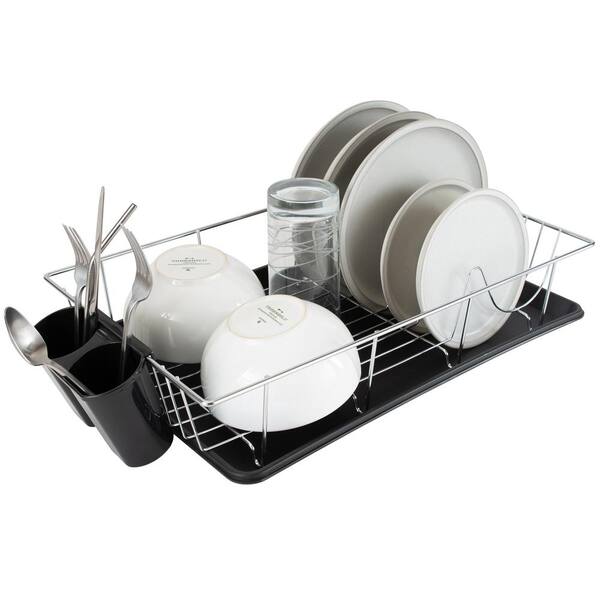 Kitchen Details 3-Piece Black Chrome Dish Rack with Tray 4685-BLK - The ...