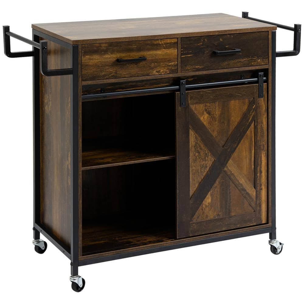 HOMCOM Rustic Brown Farmhouse Kitchen Cart with Adjustable Shelf 801 ...