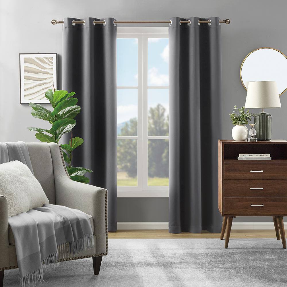 Alona Grey Polyester 38 in. W x 95 in. L Grommet Blackout Curtains ...