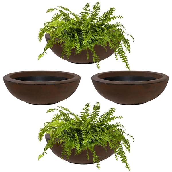Sunnydaze 20.75 in. Percival Round Resin Outdoor Planter-Rust-4-Pack DG ...