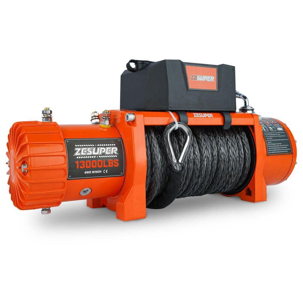 Damodpoy 12-Volt 13,000 lb. Orange Stainless Steel Electric Winch with ...