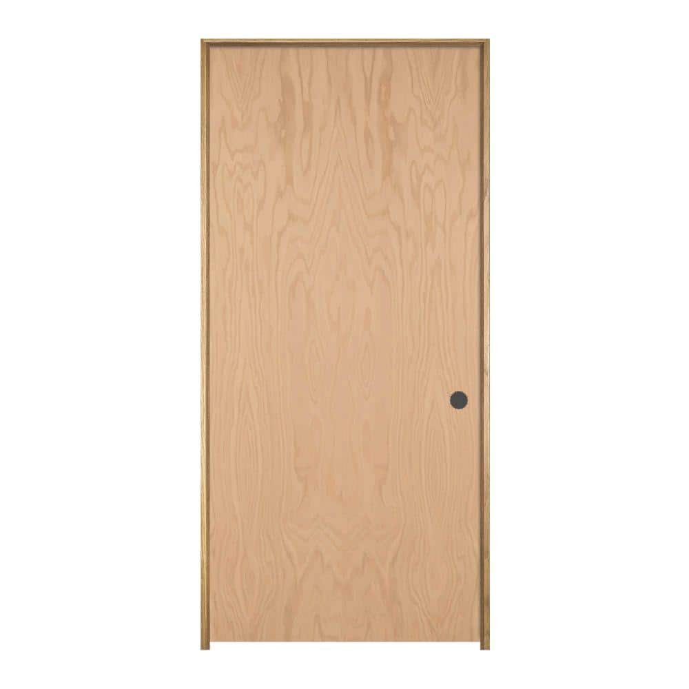 JELD-WEN 28 in. x 80 in. Oak Unfinished Left-Hand Flush Wood Single ...