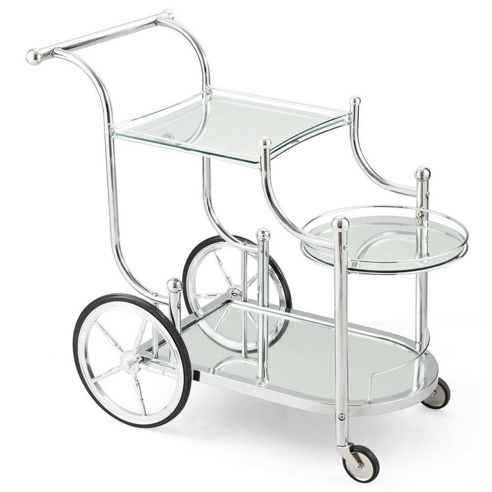 FORCLOVER Clear Dinning Serving Rolling Cart with Glass Shelves LK ...