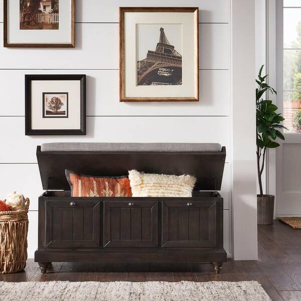 HomeSullivan Black Storage Bench With Linen Seat Cushion 44.01 in. W x 15.94 in. D x 20.47 in. H 40967BK 13GLN The Home Depot