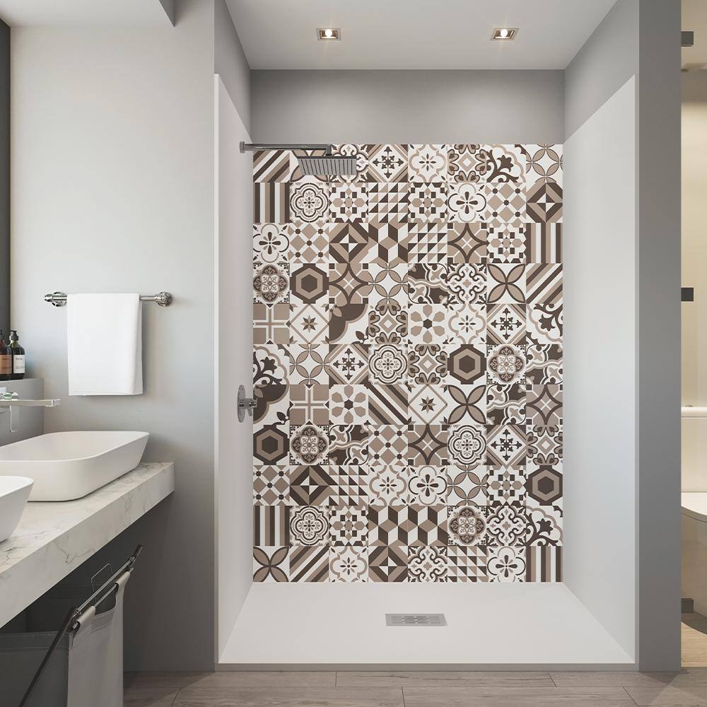 CASTICO Mosaic Beige 32 in. x 60 in. x 84 in. Solid Composite Stone ...