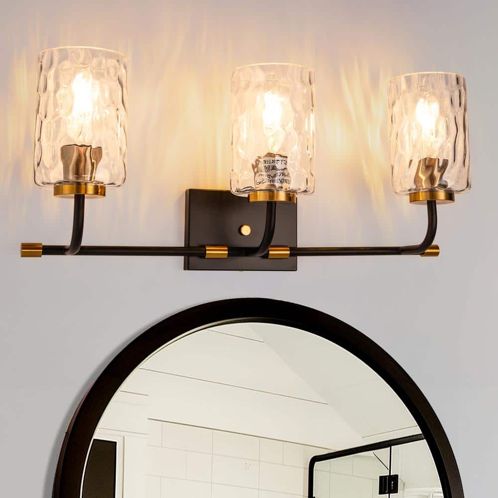 YANSUN 24 in. 3-Light Black Vanity Light with Cylinder Clear Glass ...