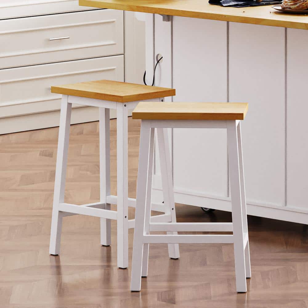 Harper & Bright Designs 25.6 in. White Wood Bar Stool, Counter Stool ...