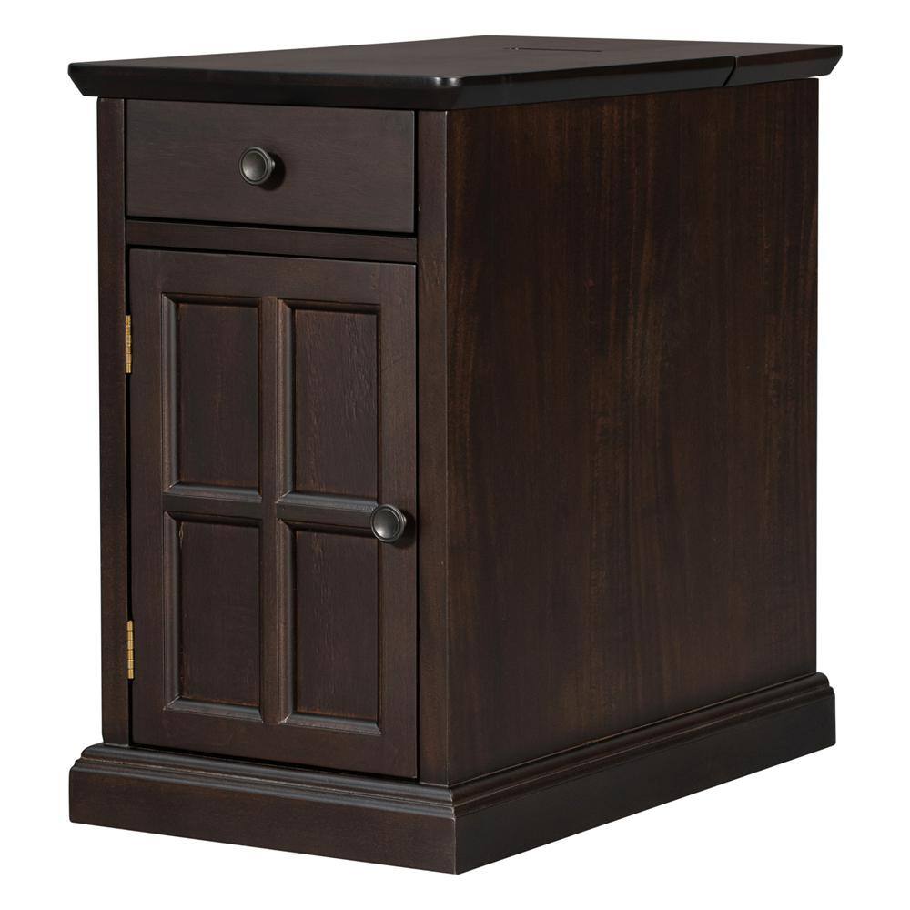 1-Drawer Antique Espresso Wood Nightstand with USB Ports Livingroom End ...