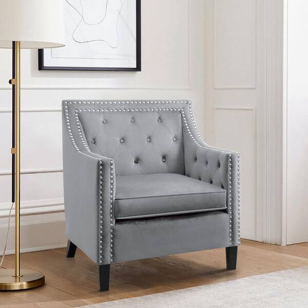 Lazzara Ceylon Dark Gray Velvet Tufted Back Accent Chair 1297GY 1NN The Home Depot