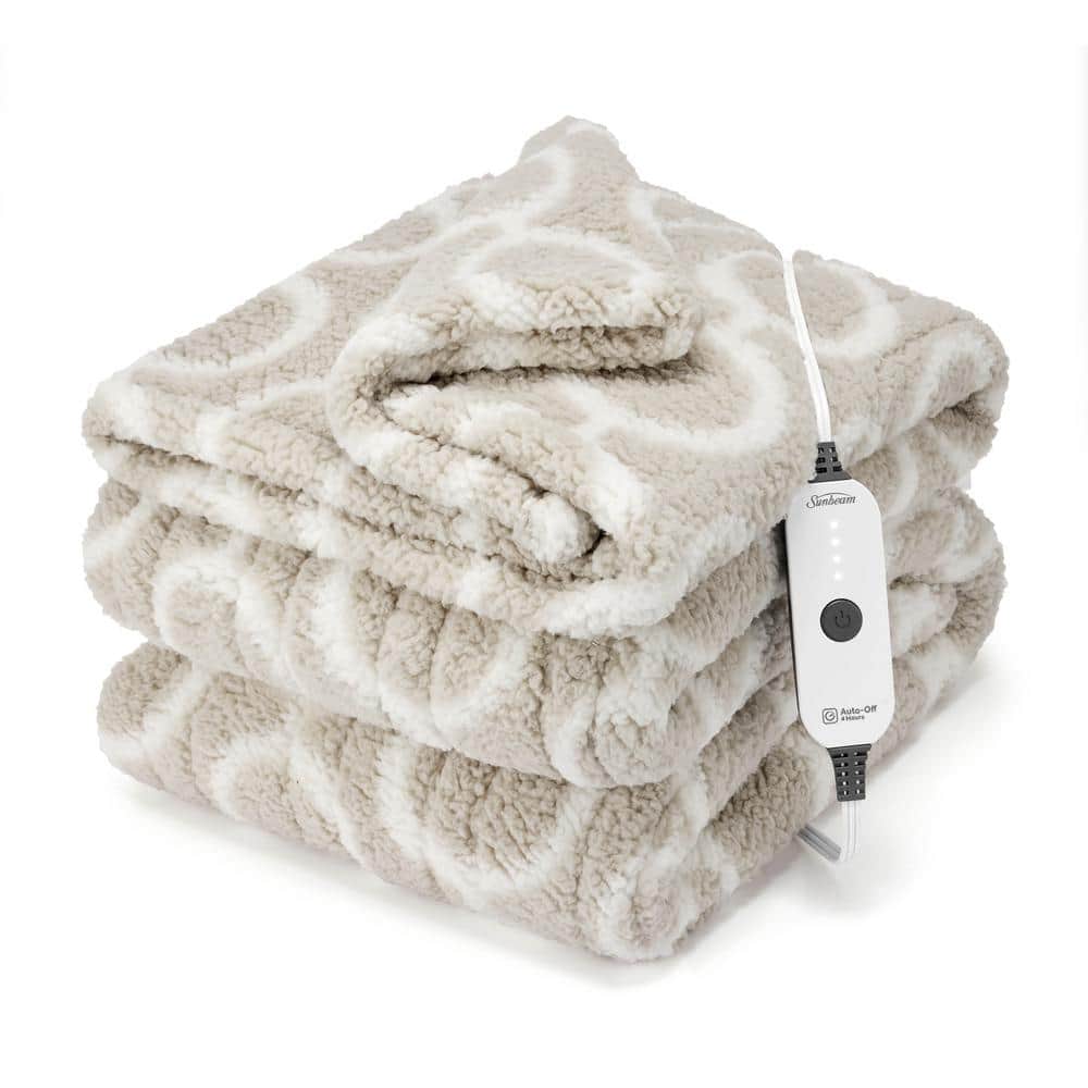 Sunbeam Electric Throw Nordic Sherpa Extra-Long Heated Blanket, Olives ...