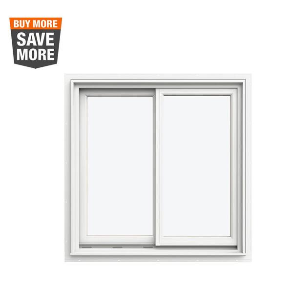 JELD-WEN 35.3125 in. x 35.5625 in. W-5500 Left-Hand Sliding Wood Clad ...