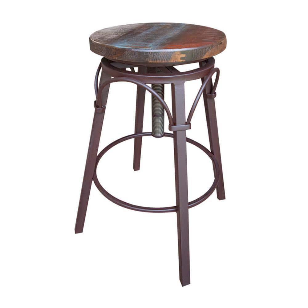 Benjara 19 in. Brown, Black and Multicolor Backless Wood Bar Stool with ...