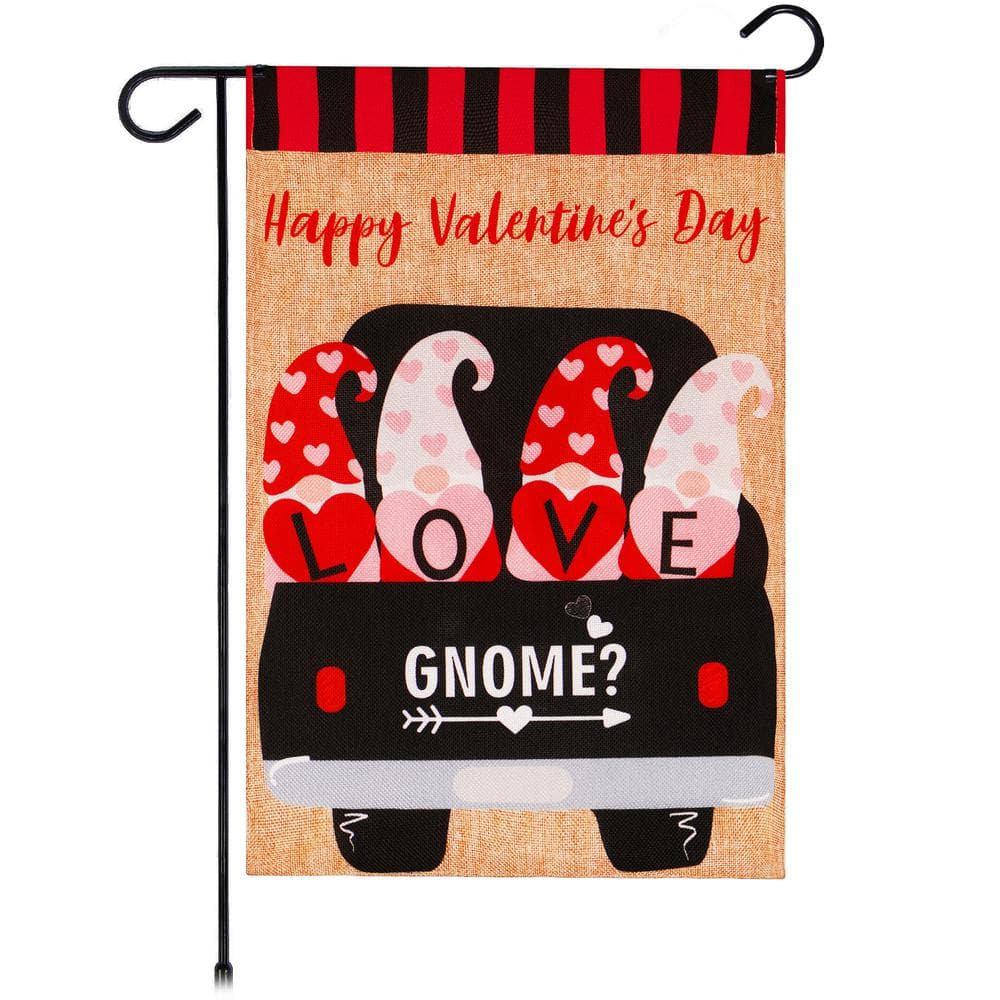 G128 1 ft. x 1.5 ft. Burlap Valentine's Day Love 4-Gnomes in Truck 2 ...