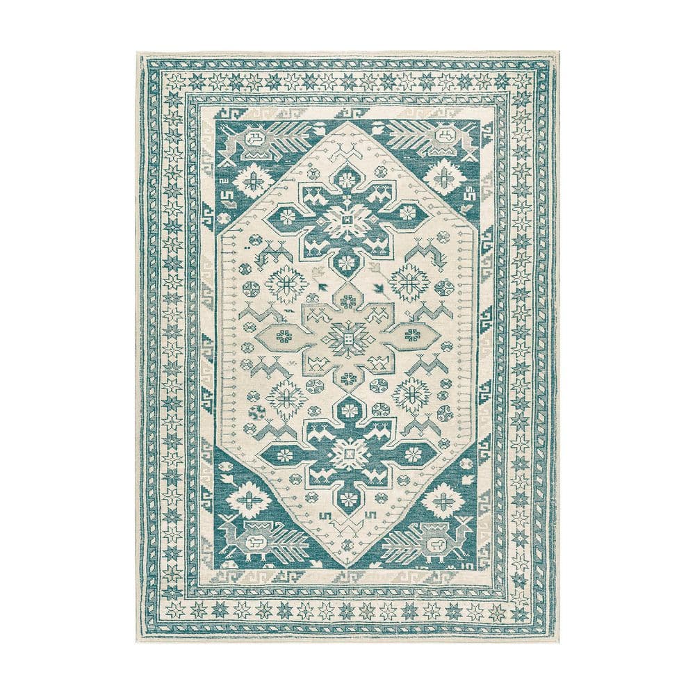 My Magic Carpet Saraz Teal/Off White Washable Rug 5 ft. x 7 ft. Area ...