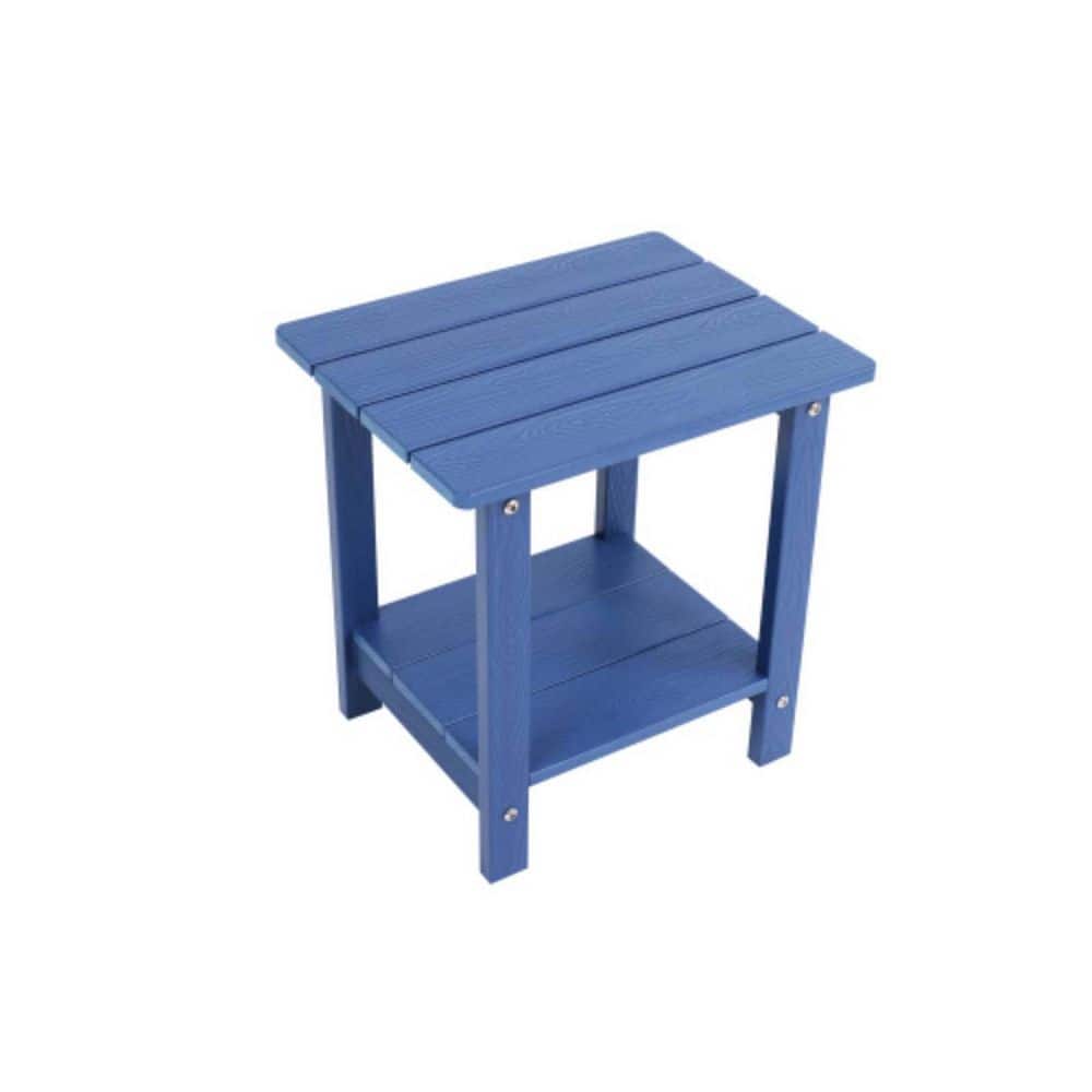 Dark Blue Wooden-Textured Plastic Outdoor Side Table Weather-Resistant ...