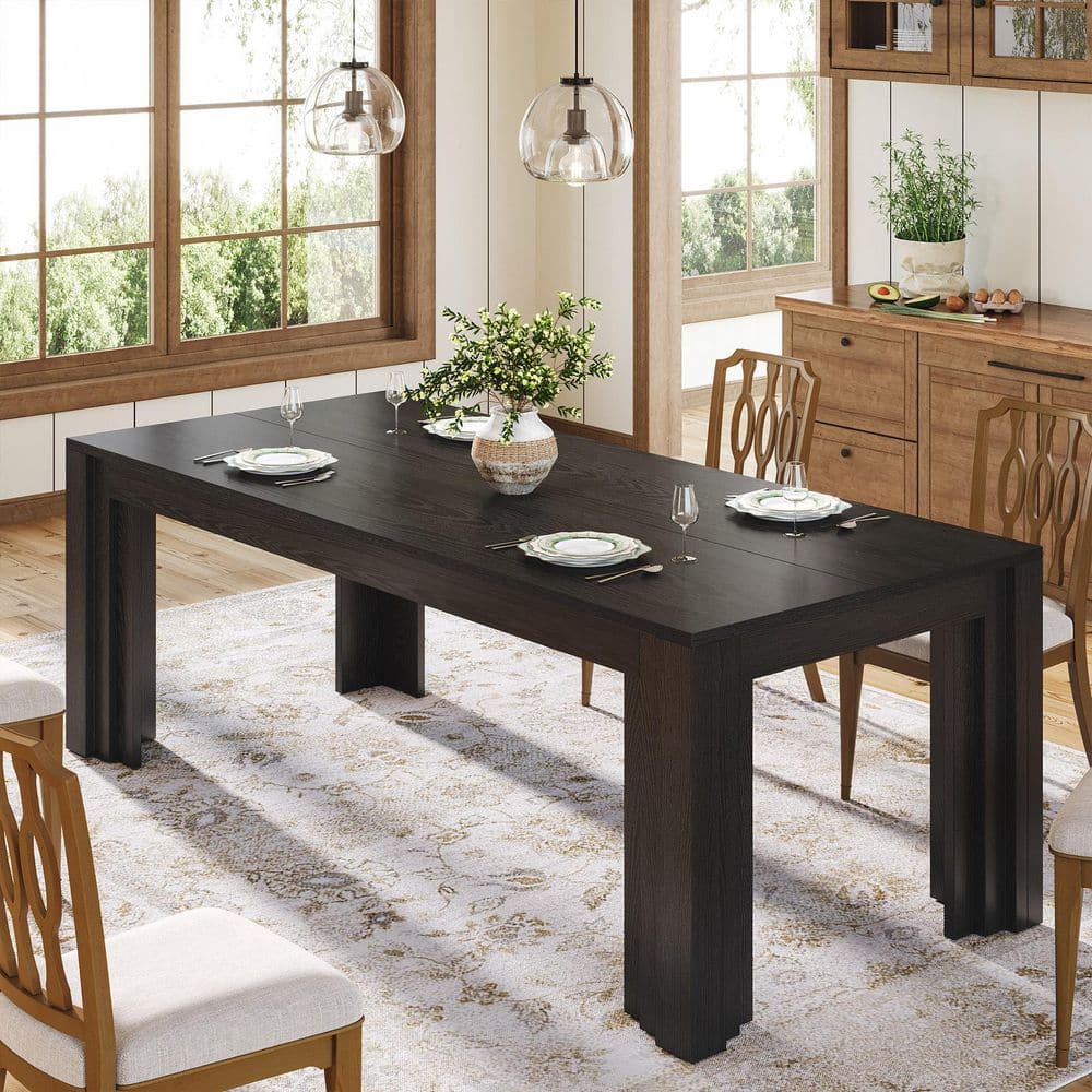 BYBLIGHT Roesler 63 in. Rectangle Dining Room Table, Modern Black ...
