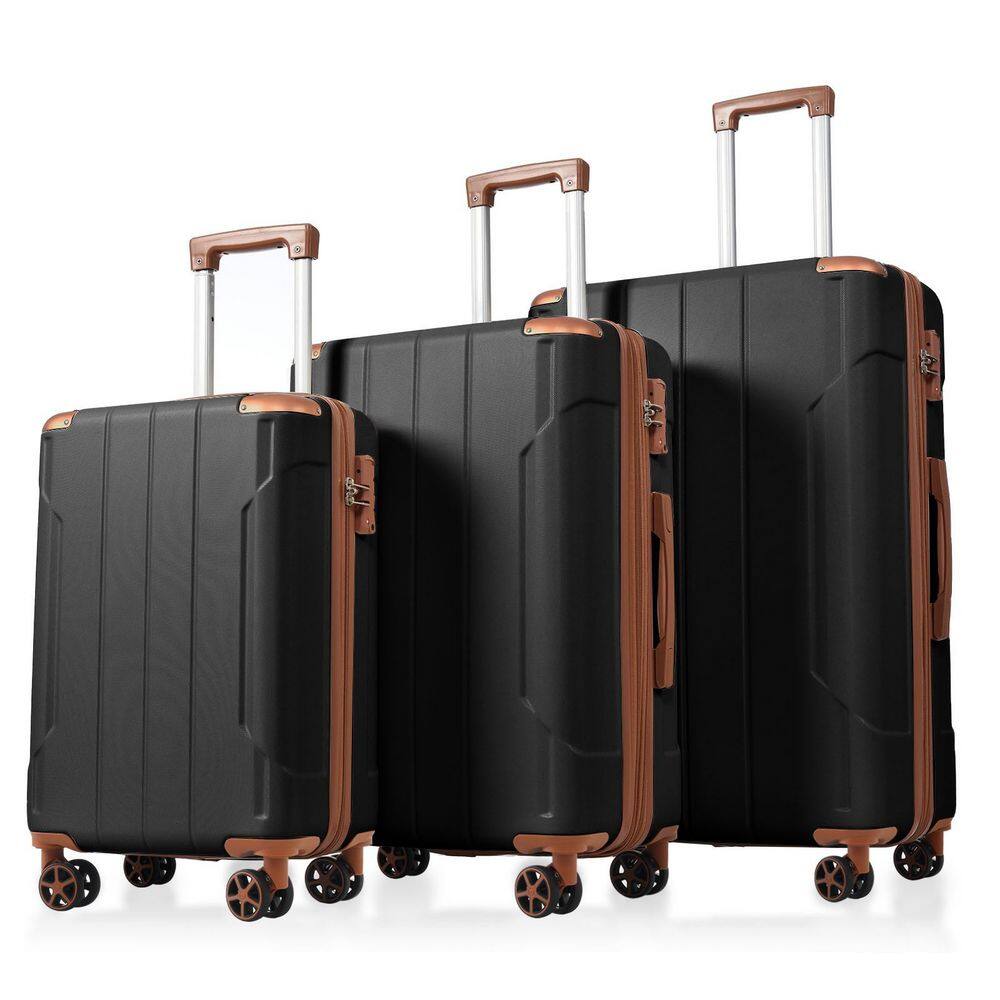 LIVACA 3-Piece Black Brown Expandable Hardside ABS Plastic Double ...