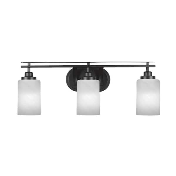 Monroe 26 in. 3-Light Matte Black Vanity Light 4 in. White Marble Glass ...