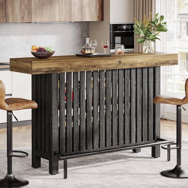 Kearsten Rectangle Brown Black 41.33 in. Corner Bar Home Table with ...