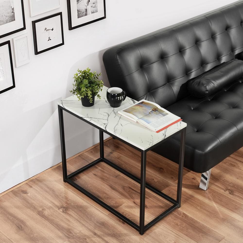 Homy Casa Adria 28 in. Rectangular White Faux Marble Table Top End ...