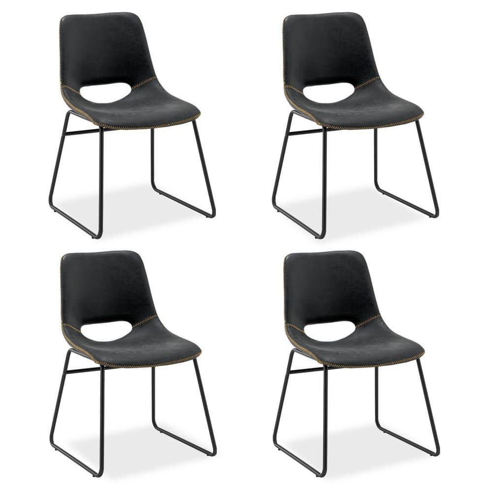 LUE BONA 31.89 in. Black Low back Metal Frame Faux Leather Dining ...