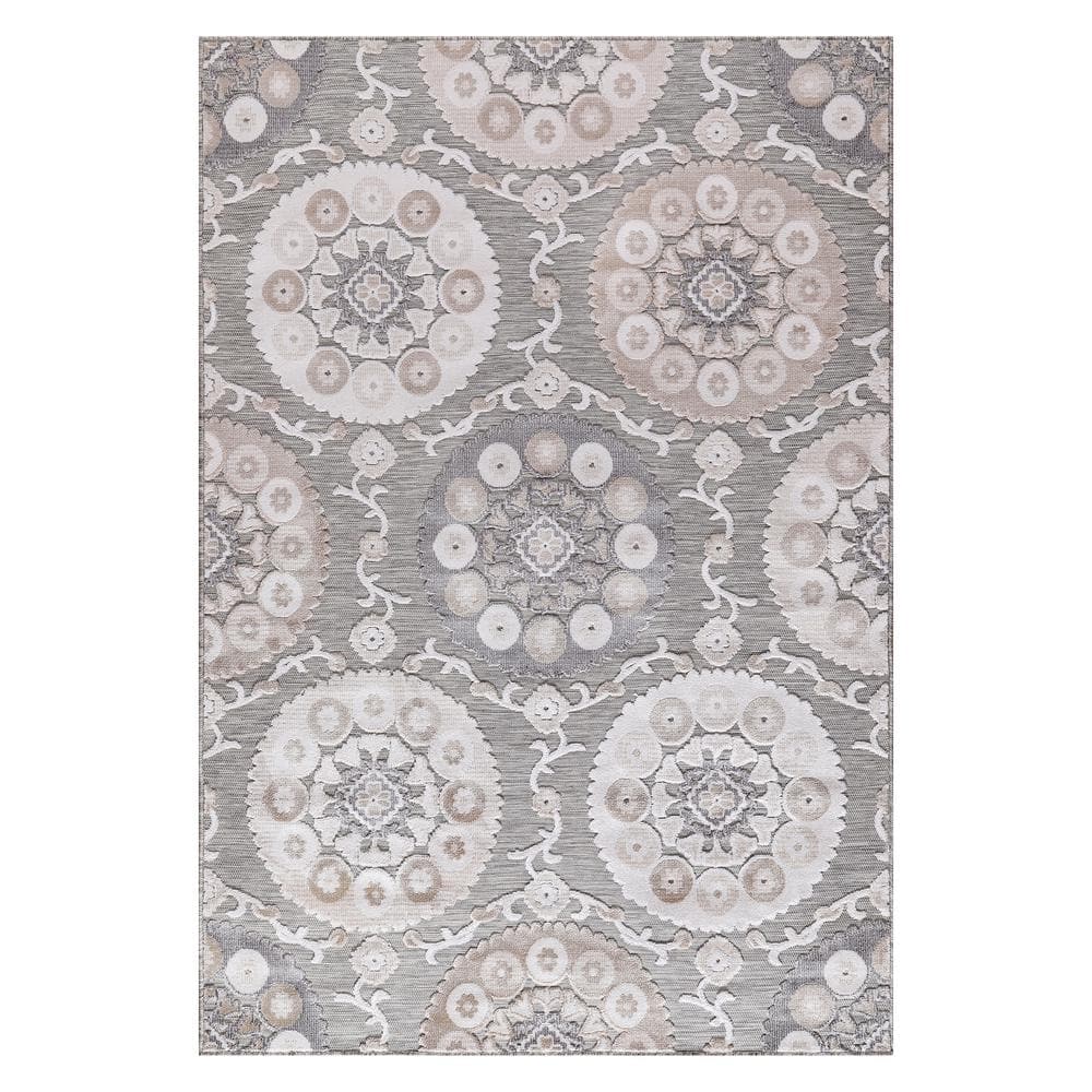 Beverly Rug Beige 9 ft. x 12 ft. Equator Medallion Bohemian Indoor ...