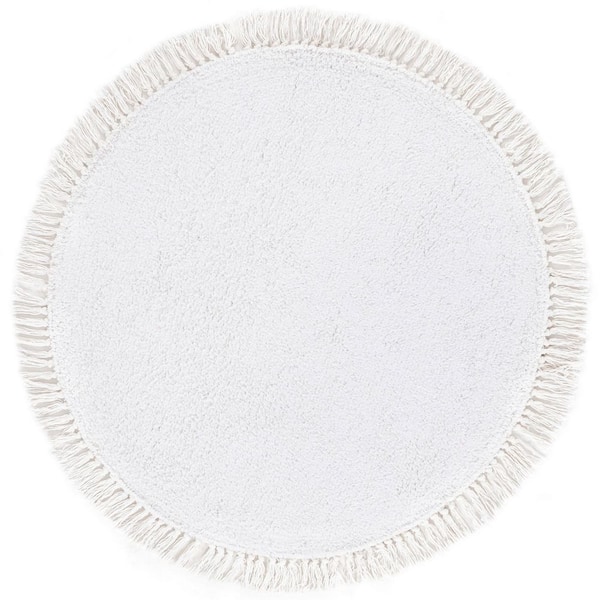 SAFAVIEH Easy Care Ivory 4 ft. x 4 ft. Modern Solid Fringe Round Area ...