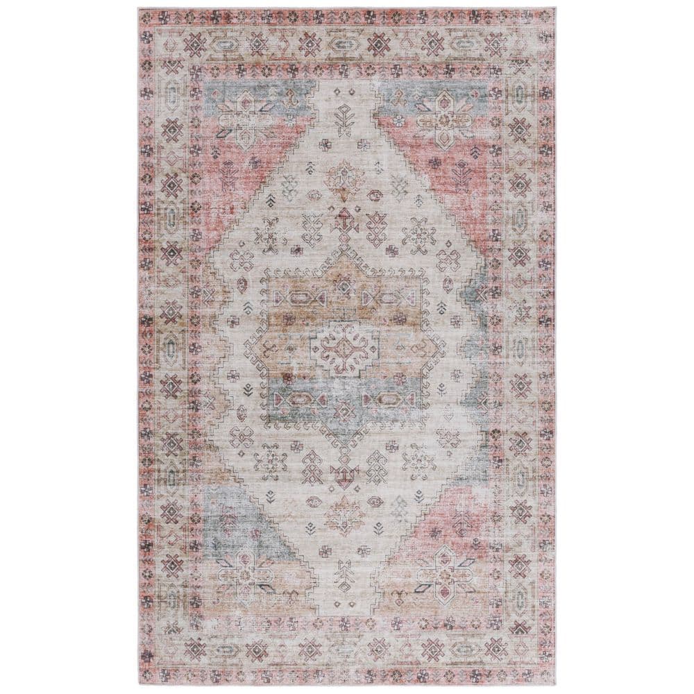 SAFAVIEH Arizona 8 ft. x 10 ft. Olive/Red Machine Washable Traditional ...