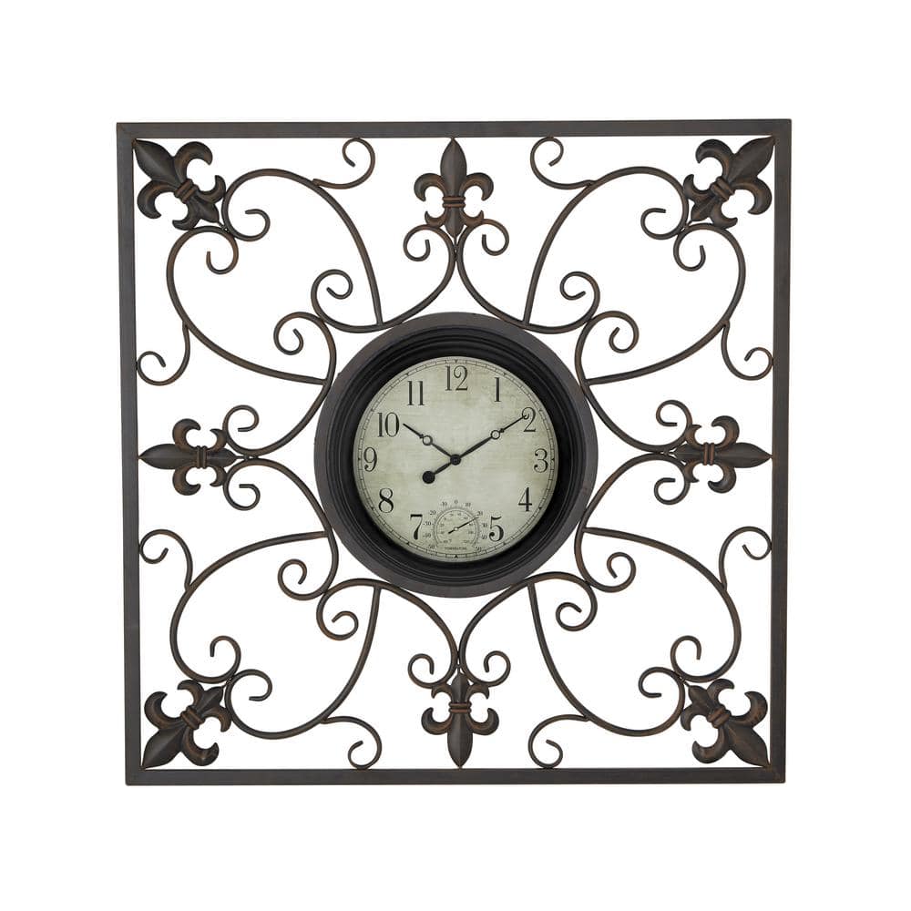 Litton Lane 33 x 33 in. Traditional Tin Scrollwork Analog Wall Clock ...