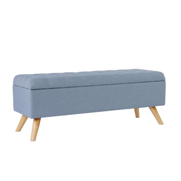 Benjara Eva French Blue and Natural Brown Fabric Rectangle Storage ...