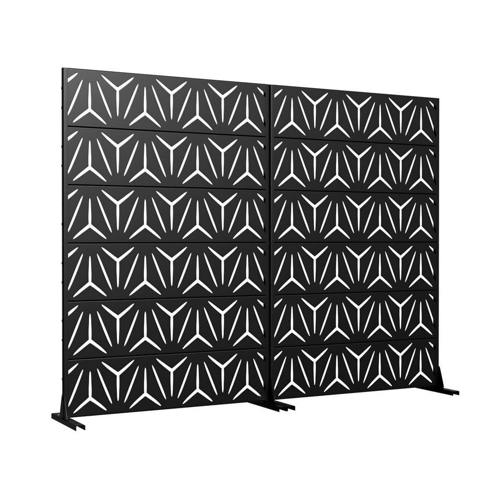 Dovelina 2-Piece 47 in. x 72 in. Black Textured Metal Garden Screens ...