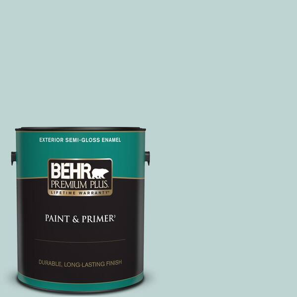 BEHR PREMIUM PLUS 1 gal. #500E-3 Rain Washed Semi-Gloss Enamel Exterior ...