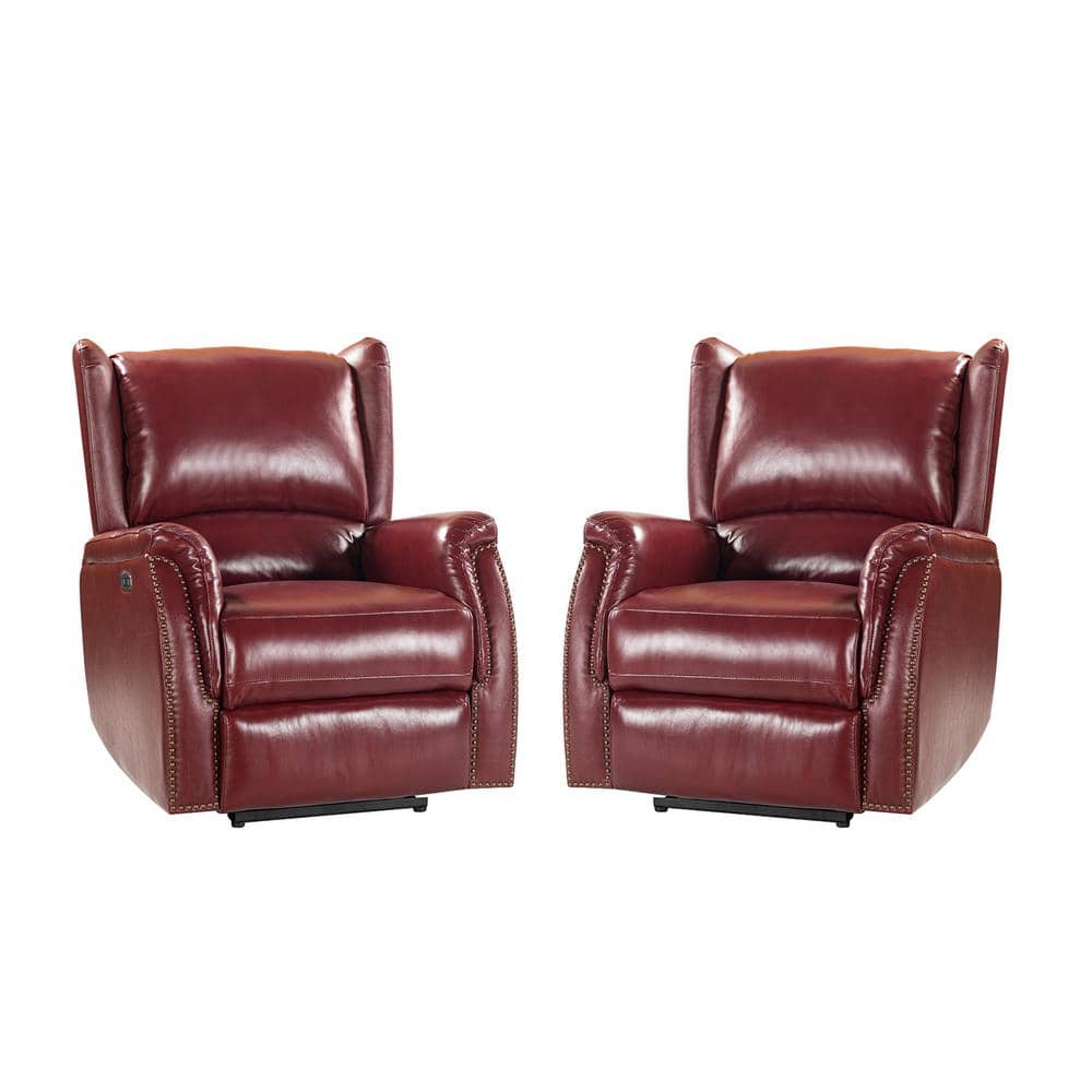JAYDEN CREATION Eduardo Burgundy Genuine Leather Power Recliner with ...