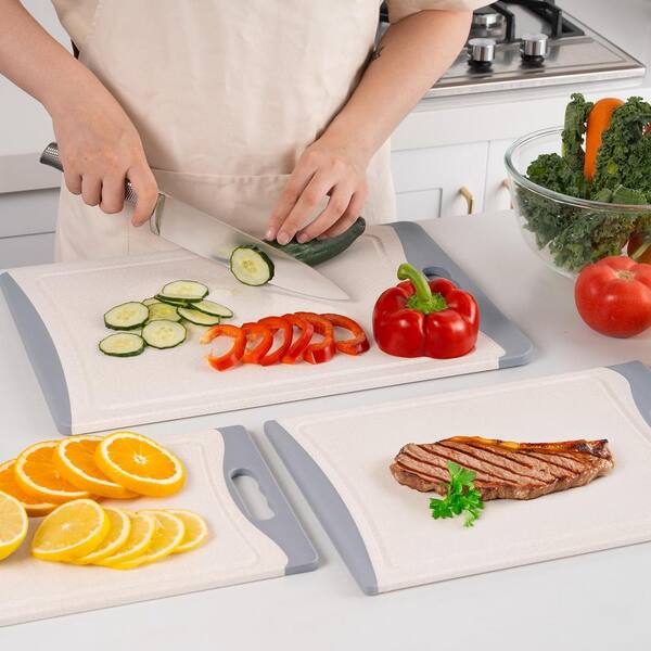 Numhew 3 Piece Extra Large Plastic Cutting Board Set with Juice Grooves and Easy Grip Handles Beige O1Q5R8S9 The Home Depot