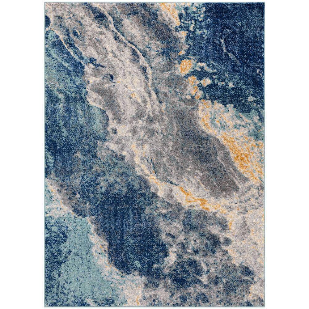 Nourison Passion Blue Multicolor 5 ft. x 7 ft. Abstract Contemporary ...