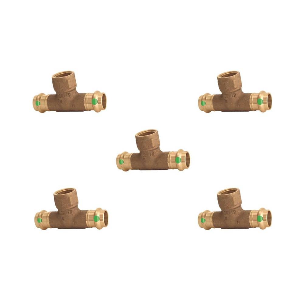 Viega ProPress 1/2 in. Press x 1/2 in. Press x 1/2 in. FPT Zero-Lead Bronze Tee (5-Pack) 79580 ...
