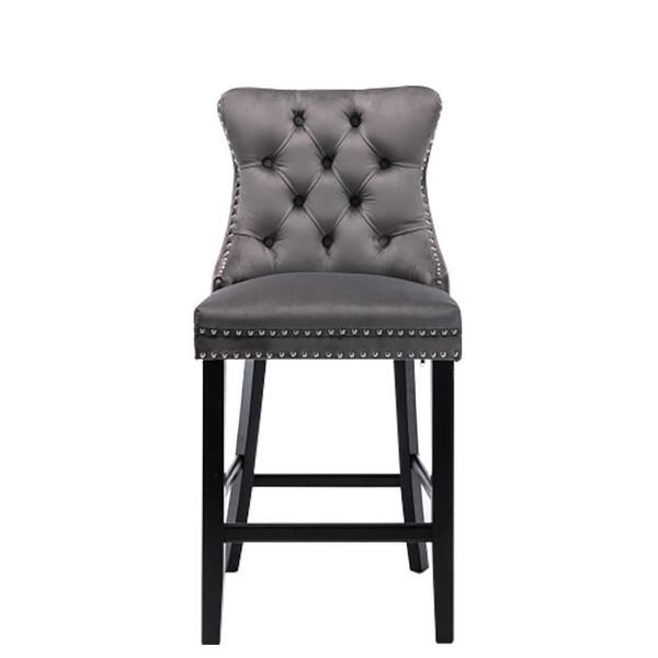 Mydepot 2-Piece 41.3 in. Grey High Back Velvet Upholstered Bar Stool ...